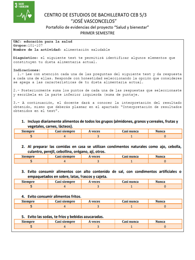 Salud y Bienestar - Primer Semestre | PDF | Dieta