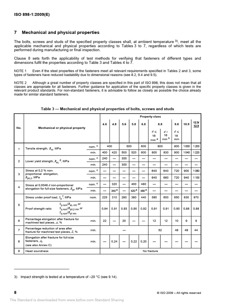 ISO - 898-1-2009 - 04 Edicion - Propiedades Perno | PDF | Screw | Physical Sciences