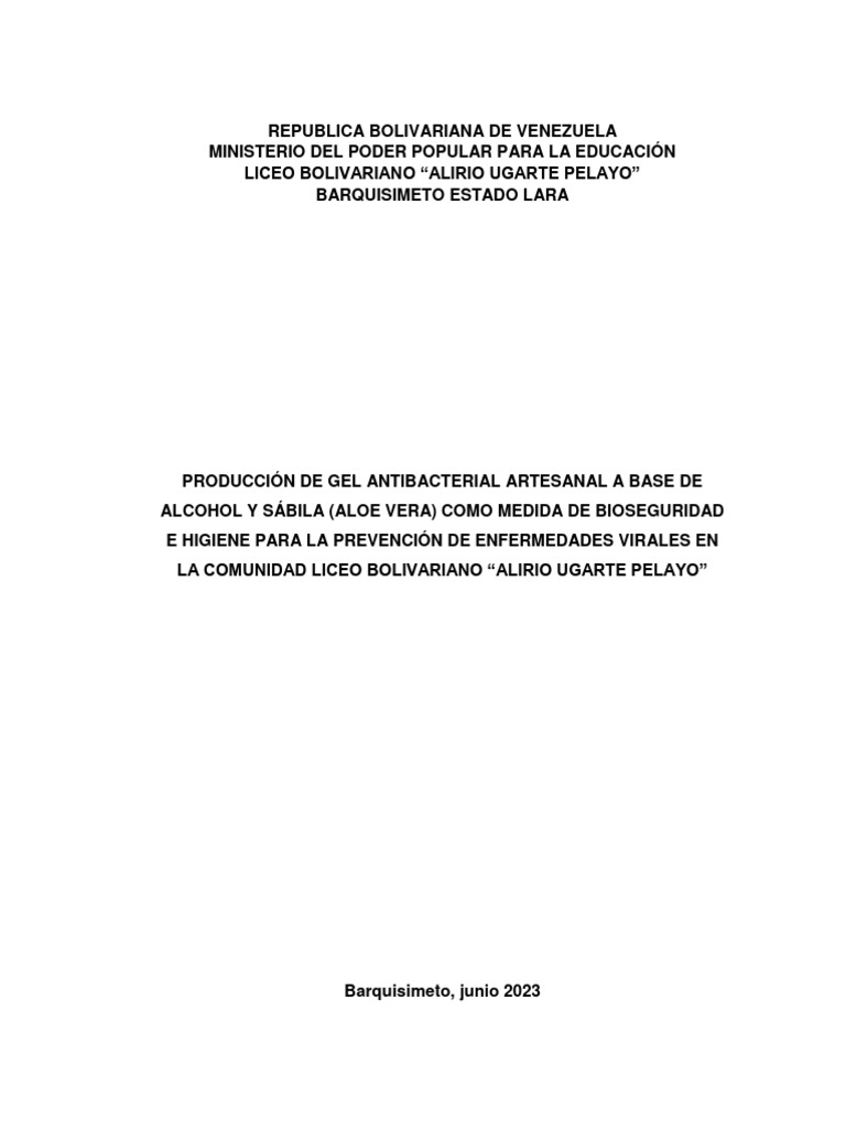 Gel Antibacterial | PDF | Lavado de manos | Dialéctico