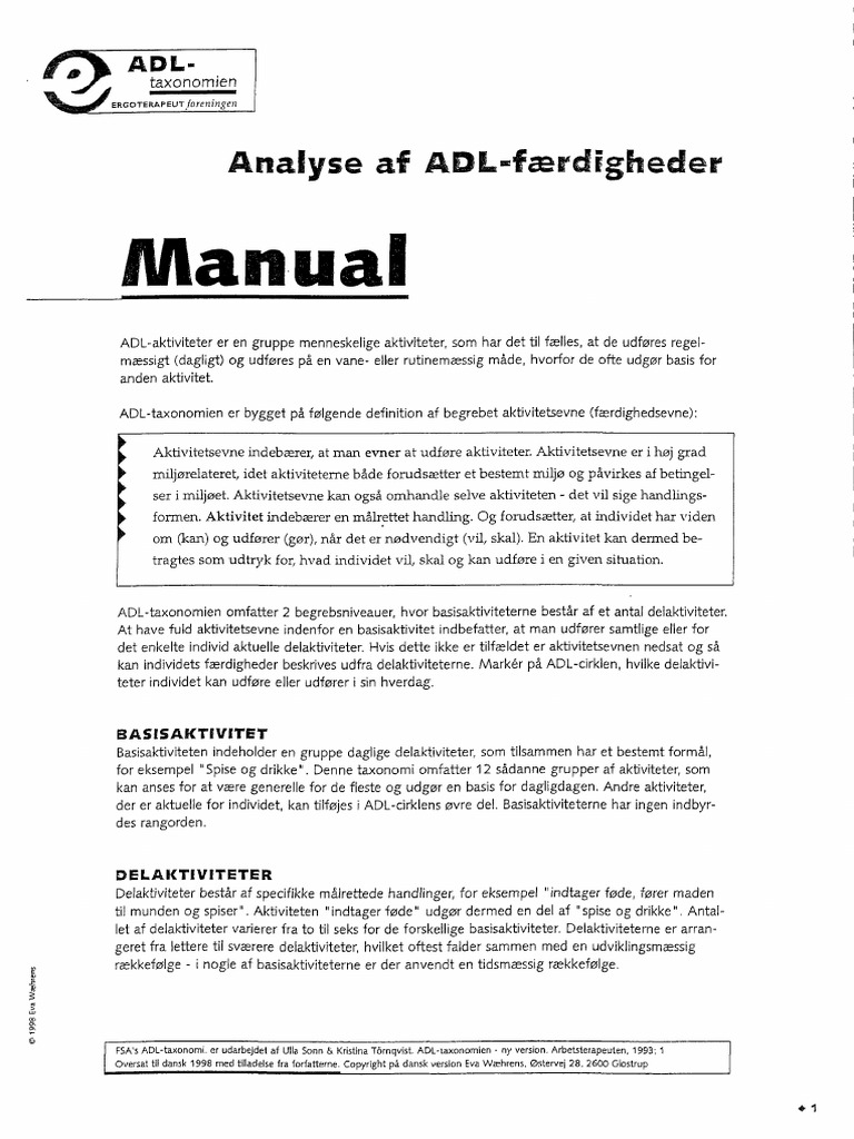 Manual Adl-Taxonomien Voksne | PDF