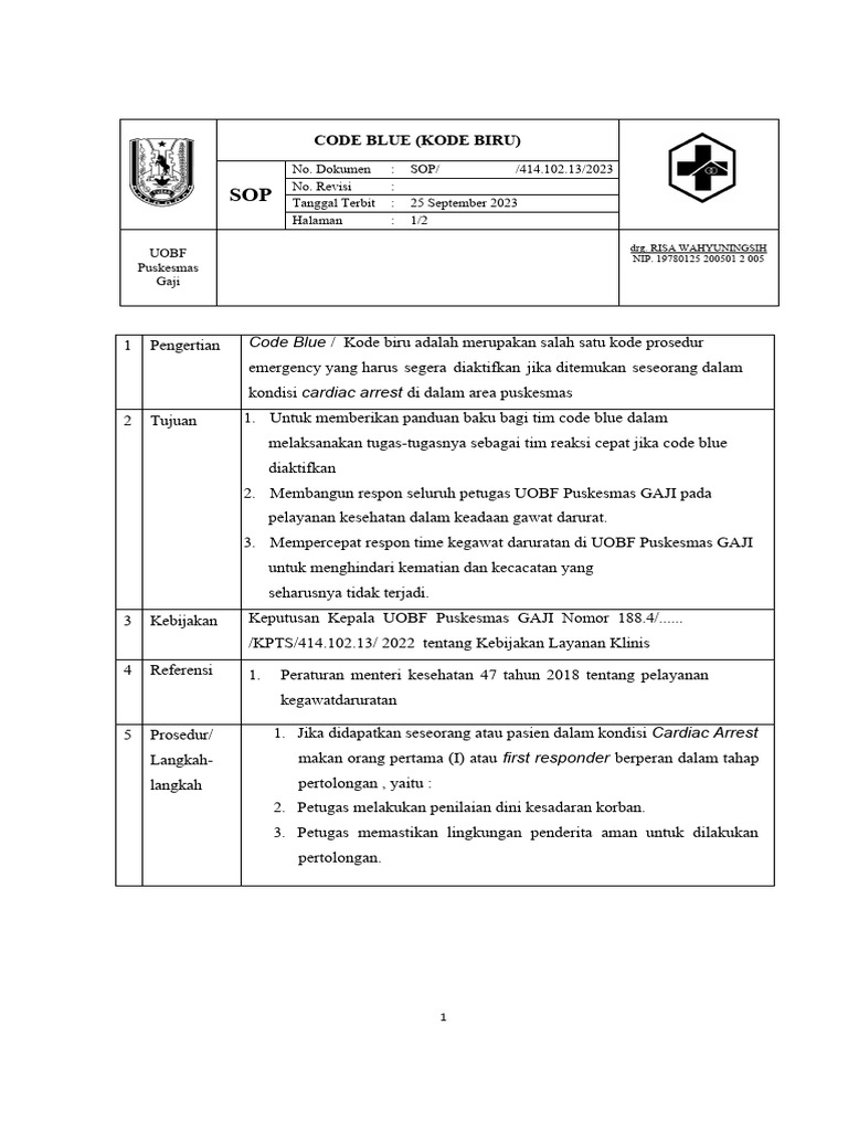 Sop Codeblue Salinan 02 | PDF