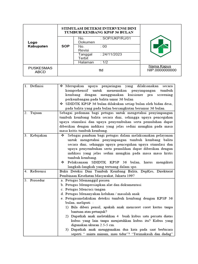 Sop Sdidtk KPSP 36 Bulan F | PDF