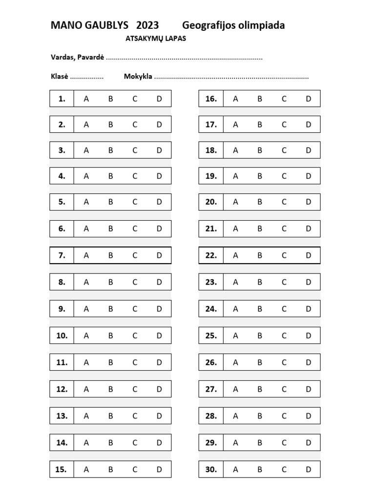 Atsakymu Lapas MANO GAUBLYS - 9 - 12 | PDF