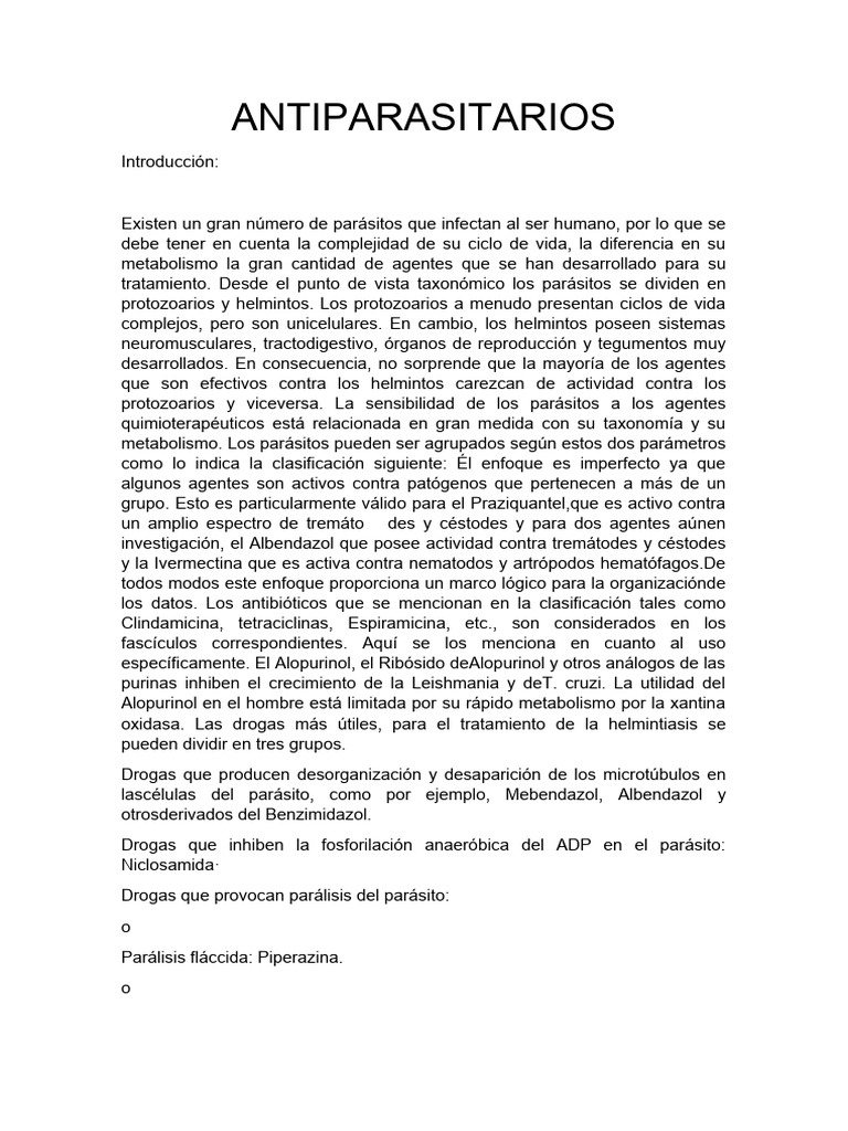Antiparasitarios | PDF | Especialidades Medicas | Medicina CLINICA