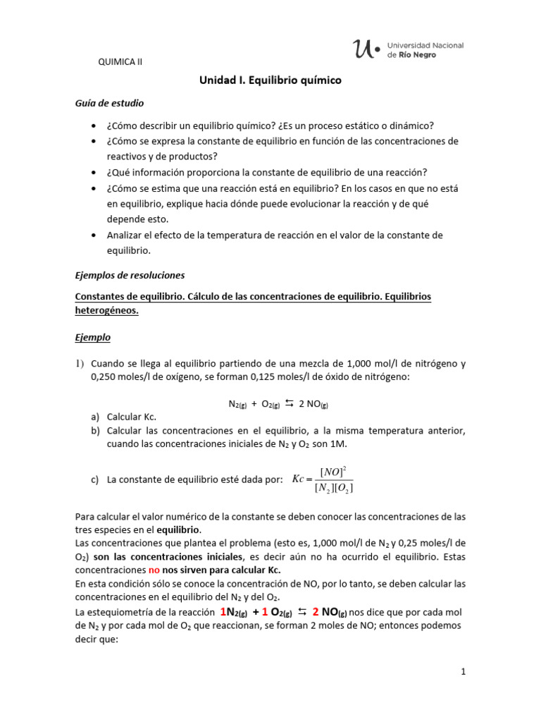 Equilibrio Químico: Guía de Estudio y Ejercicios | PDF | Equilibrio ...