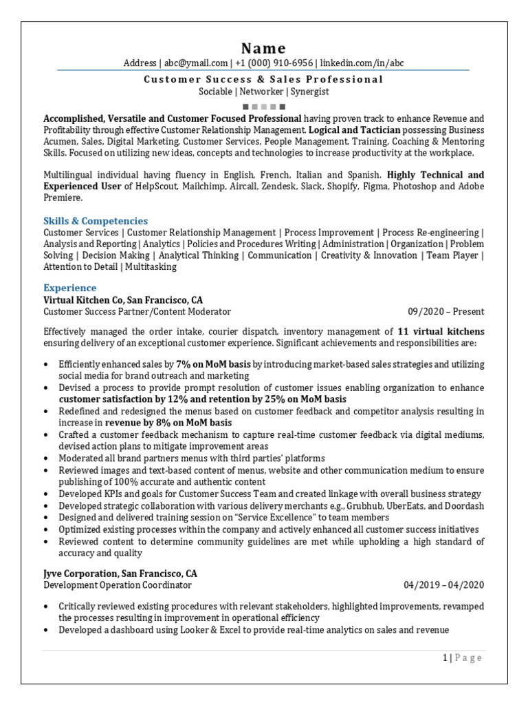 ATS Resume Template-2_Customer Services | PDF | Sales | Customer ...
