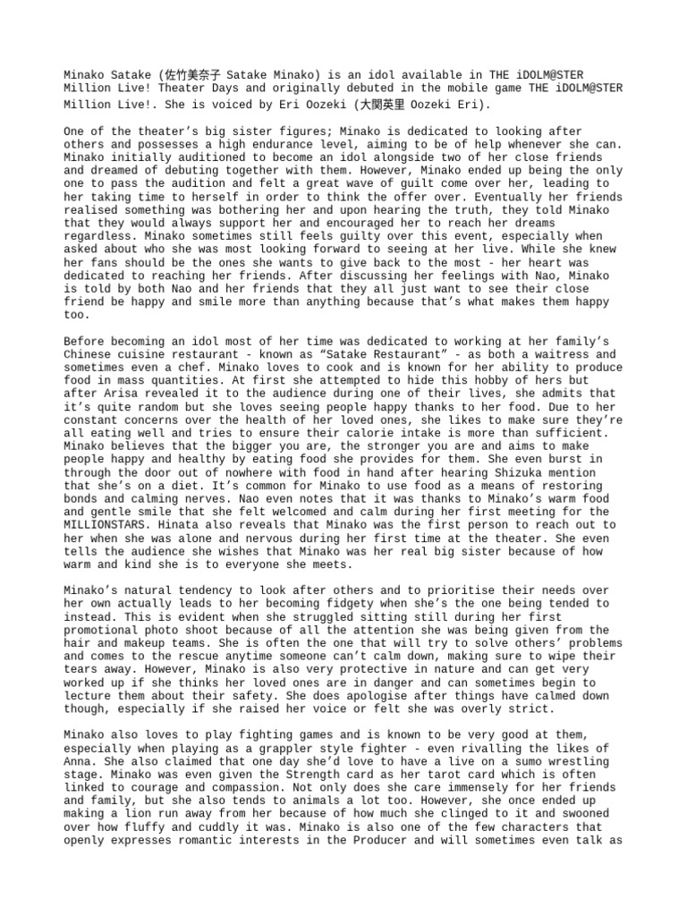 Minako Satake Profile From Project-Imas | PDF