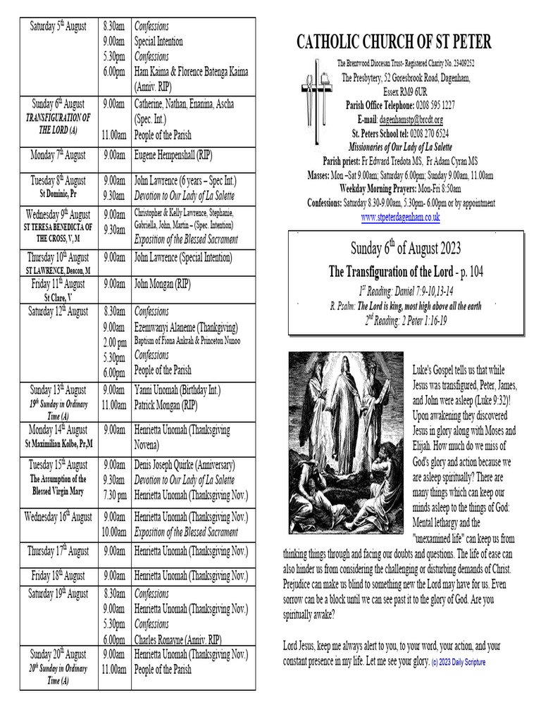 Sunday Mass Schedule & Reflections | PDF | Jesus | Confession (Religion)