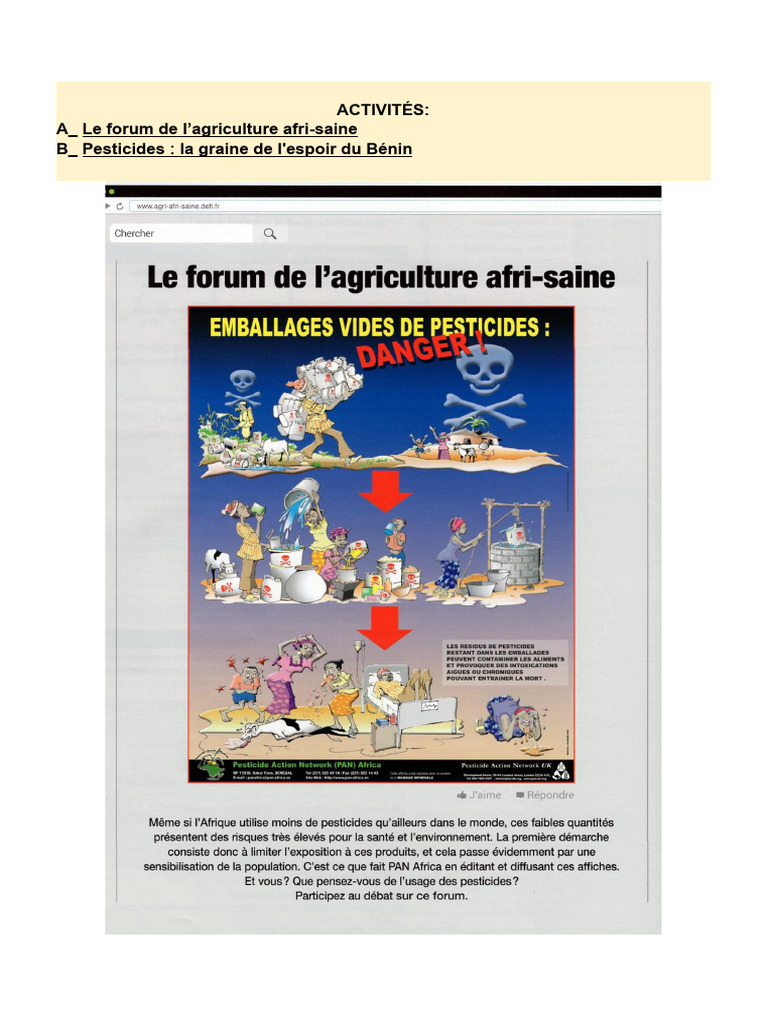 Forum Agriculture Afri-Saine - Pesticides - SP ÉLÈVE | PDF