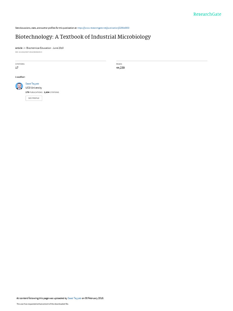 Biotechnology A Textbook of Industrial Microbiolog | Download Free PDF ...