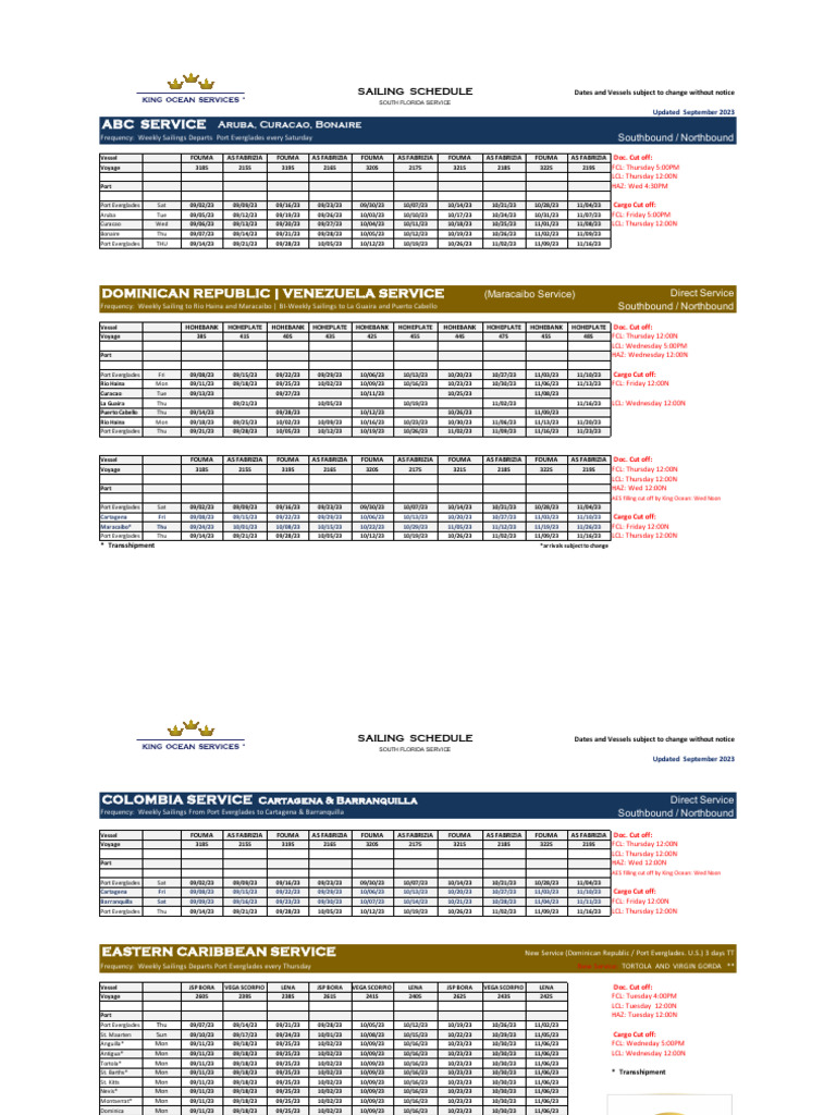King Ocean Shipping Schedule 2023 | PDF | Consumer Goods | Oceans