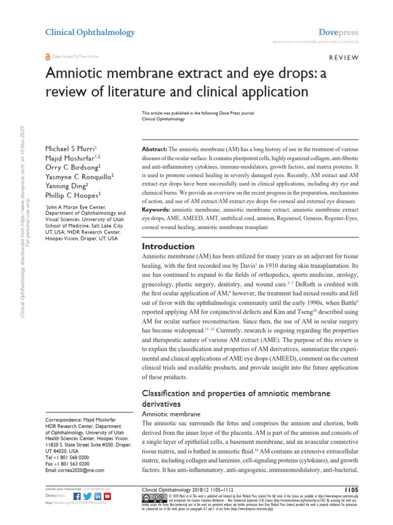Amniotic Membrane Extract and Eye Drops - A Review of Literature and ...