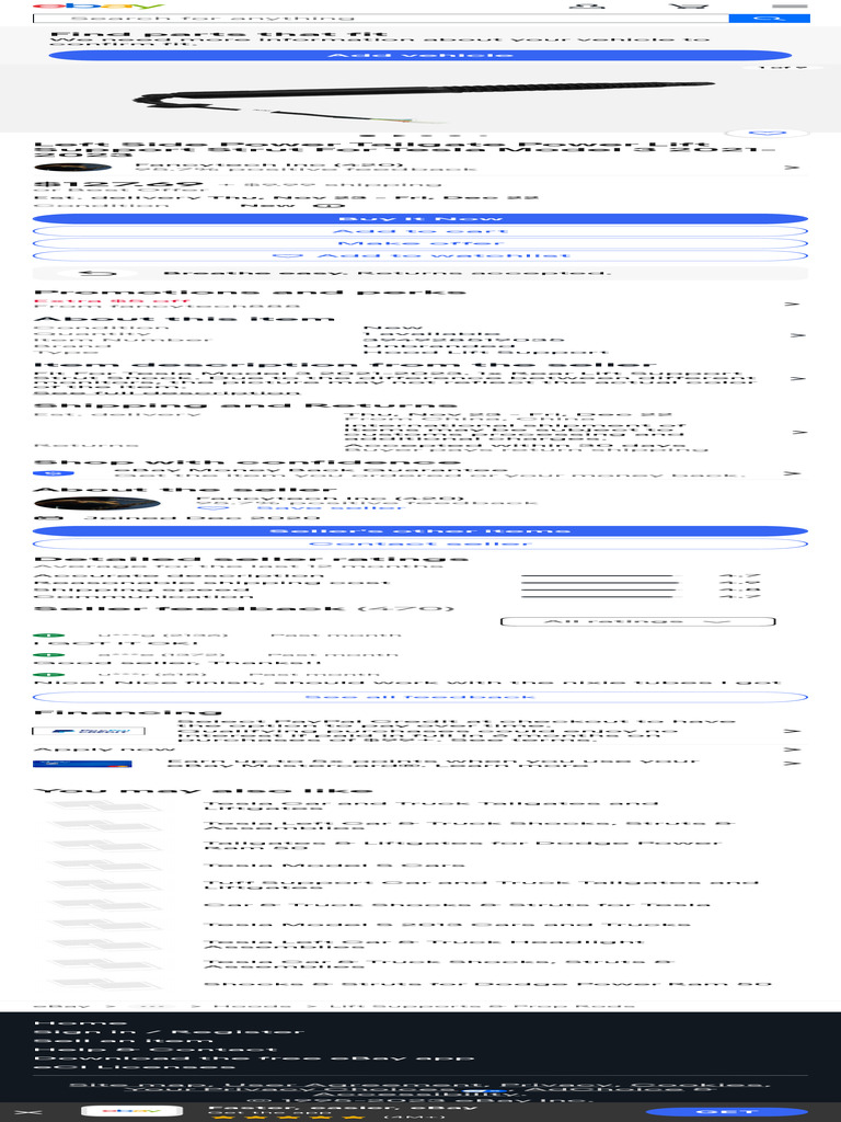 Left Side Power Tailgate Power Lift Support Strut For Tesla Model 3 ...