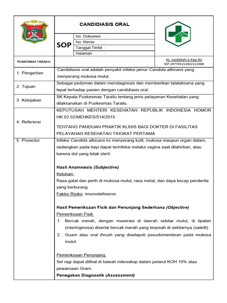 SOP Candidiasis Oral (SDH Edit) - 010420 | PDF