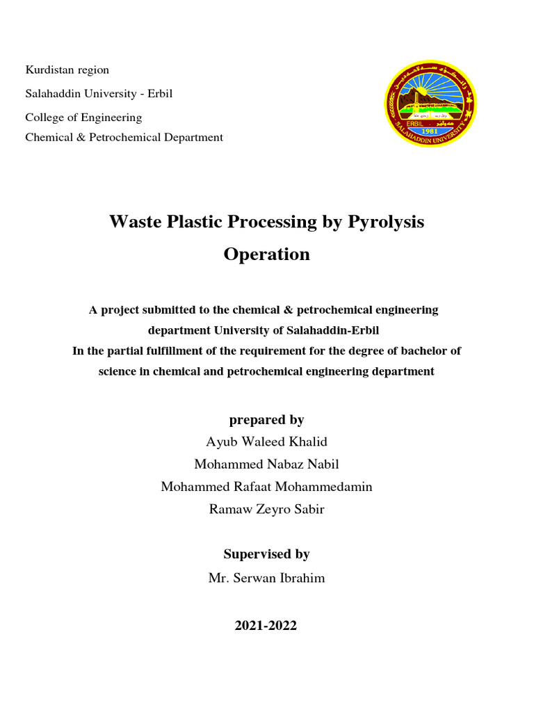 Graduation Project | PDF | Thermoplastic | Pyrolysis