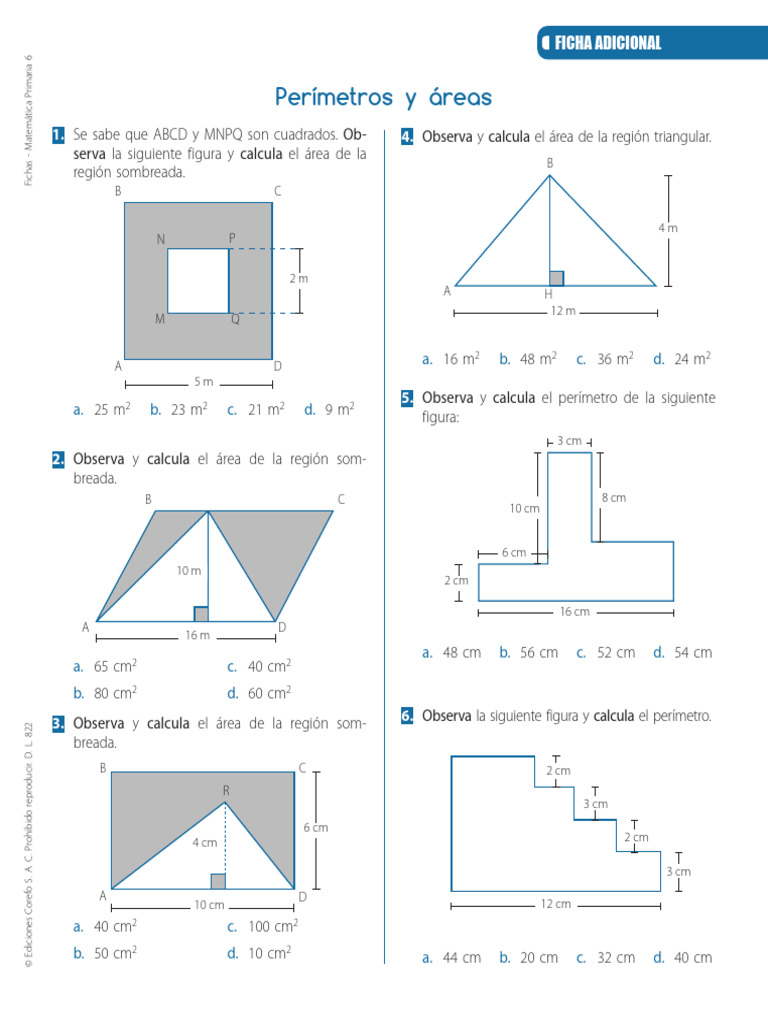 Perímetros y Áreas en Matemática 6 | PDF