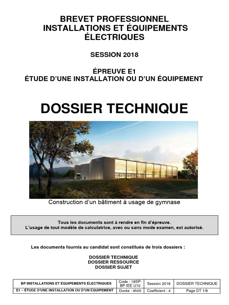 BP Iee E1 Dossier Technique 2018 | PDF | Électricité | Électrotechnique