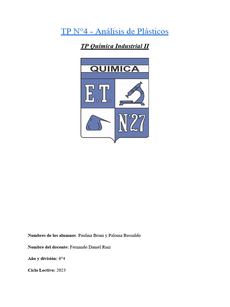 TP N°4 - Análisis de Plásticos | PDF | Ácido | Termoplástico