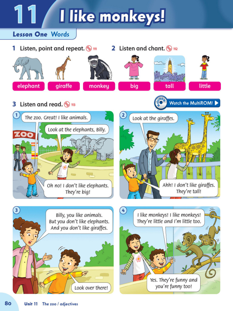 Family and Friends 1 Unit 11 All ANIMALS (I Like Monkeys) | PDF