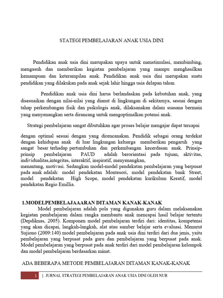 Strategi Pembelajaran Anak Usia Dini | PDF