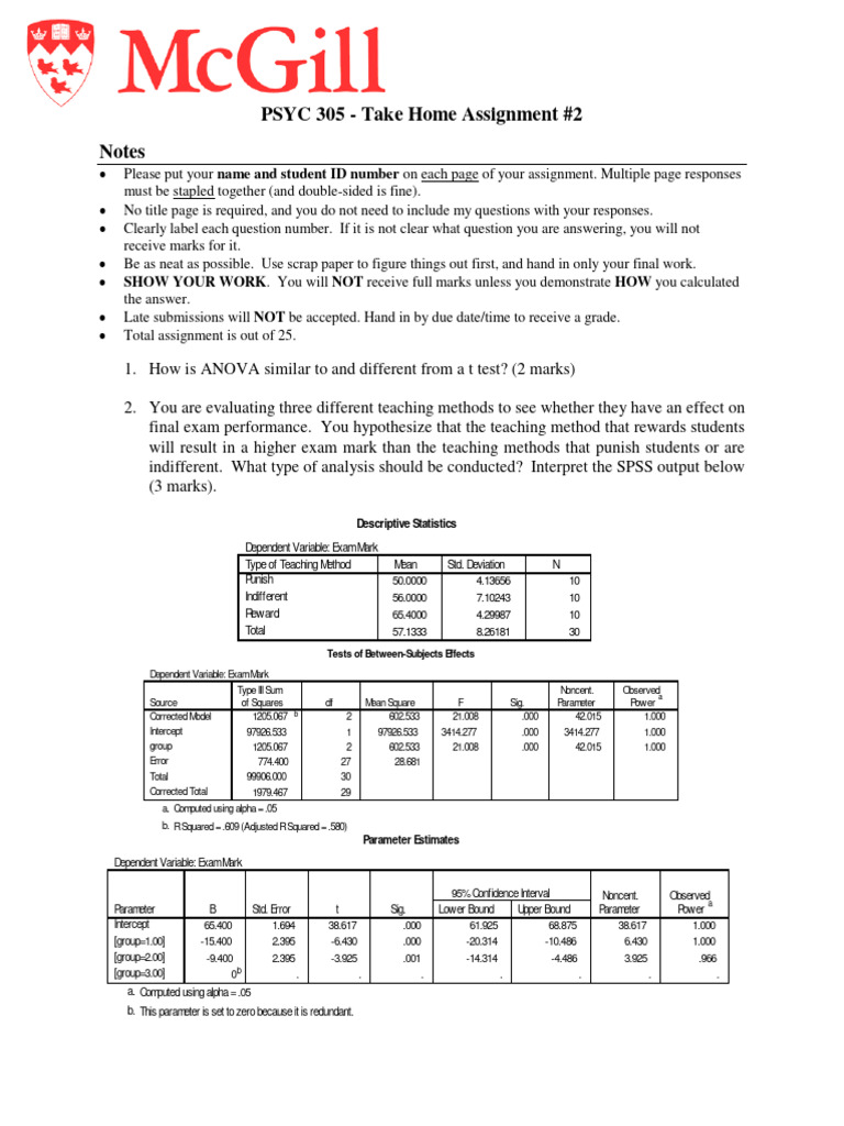 PSYC 305 Assignment 2 | PDF | Coefficient Of Determination | Errors And Residuals