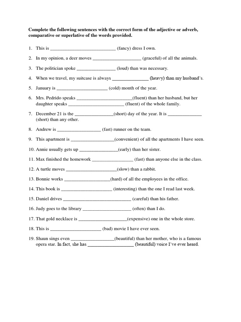 Adjective and Adverb Comparatives Quiz | PDF | Language Arts & Discipline
