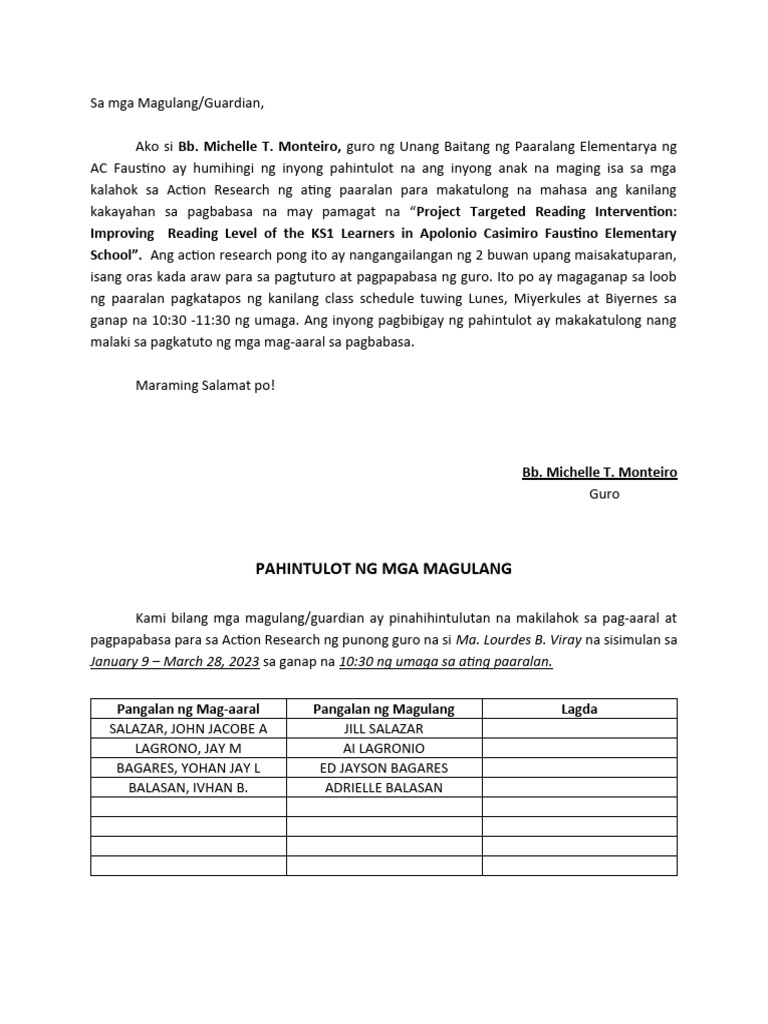 Pahintulot NG Magulang - AR | PDF