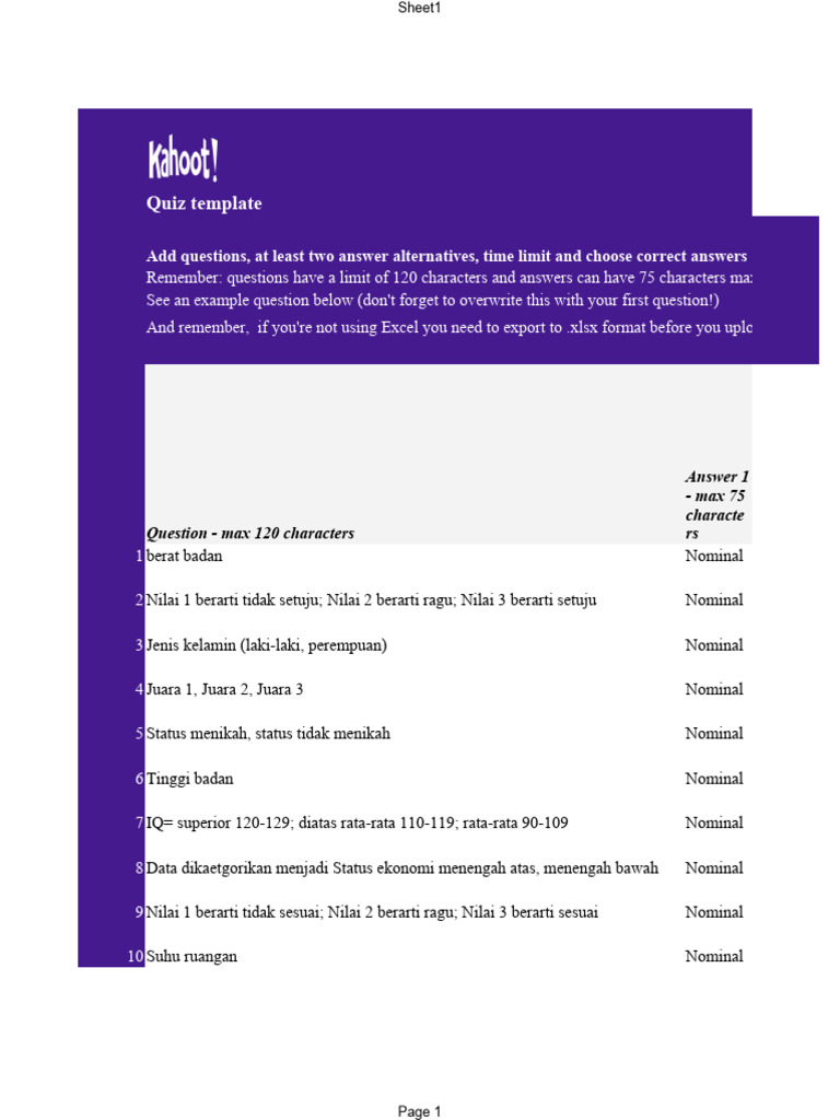 Kahoot Quiz Template | PDF