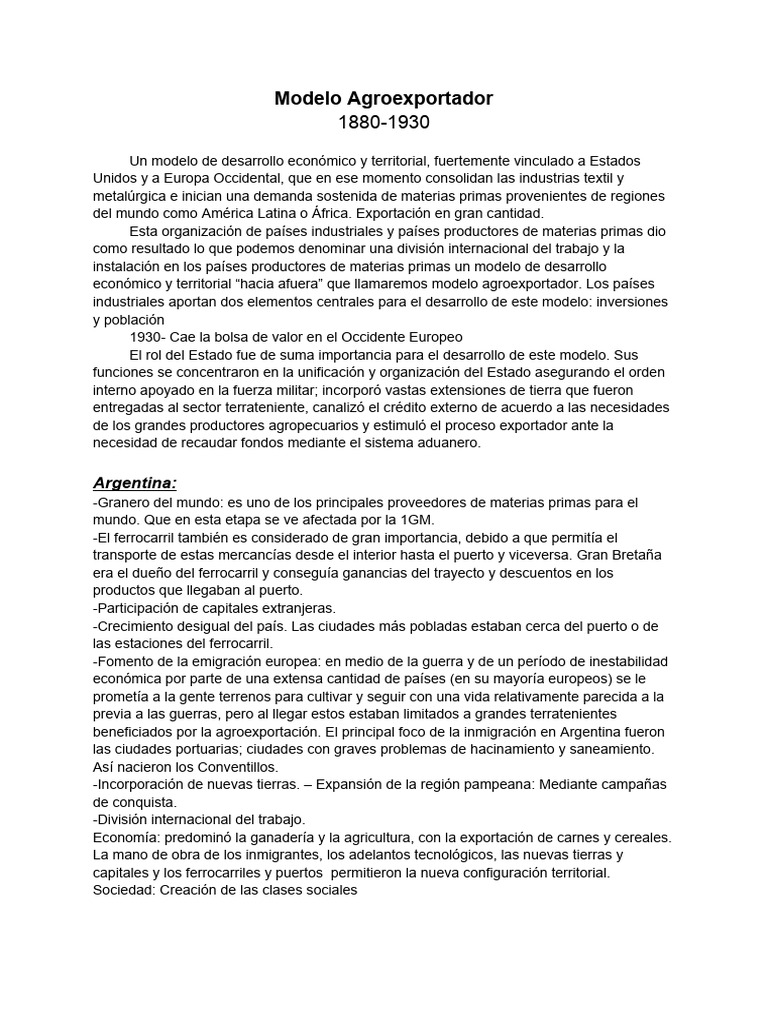 Modelo Agroexportador e ISI Resumen | PDF | Economias
