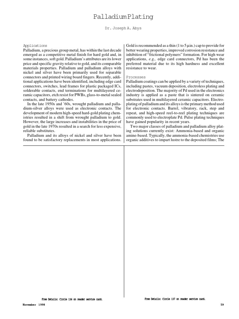 Palladium Plating Solution | PDF | Palladium | Ammonia