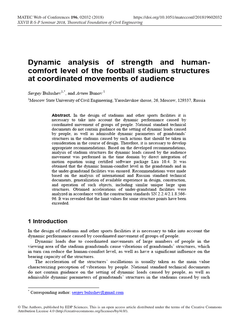 Dynamic Analysus of Strength and Human-Confort Level of The Football Stadium Structures at ...