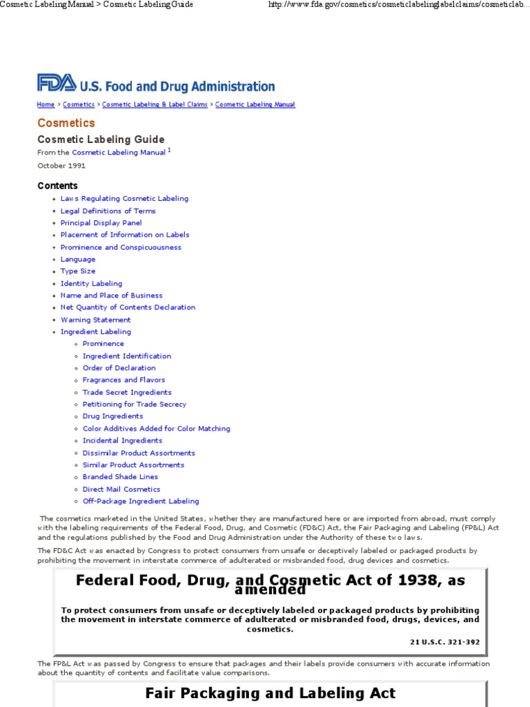 Cosmetic Labeling Manual - Cosmetic Labeling Guide | PDF | Federal Food ...