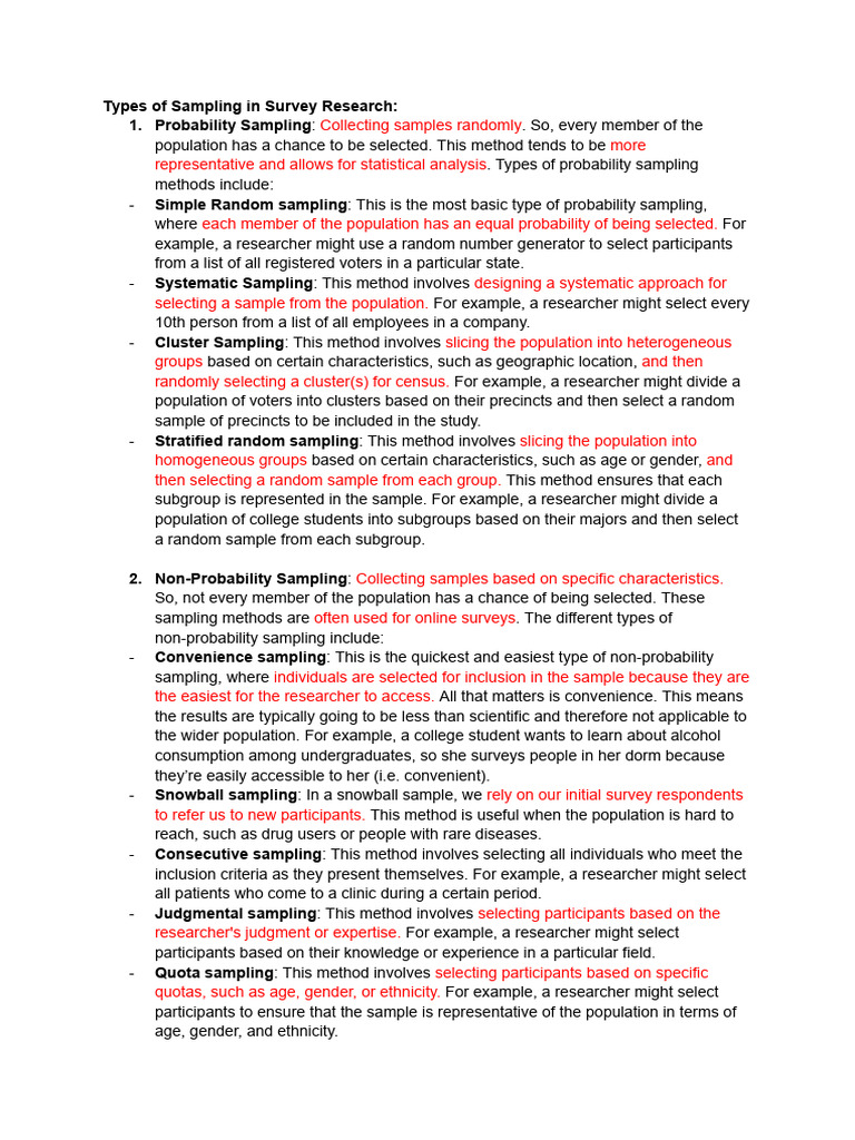 Sampling Technique-Survey Research | PDF | Sampling (Statistics) | Research Methods