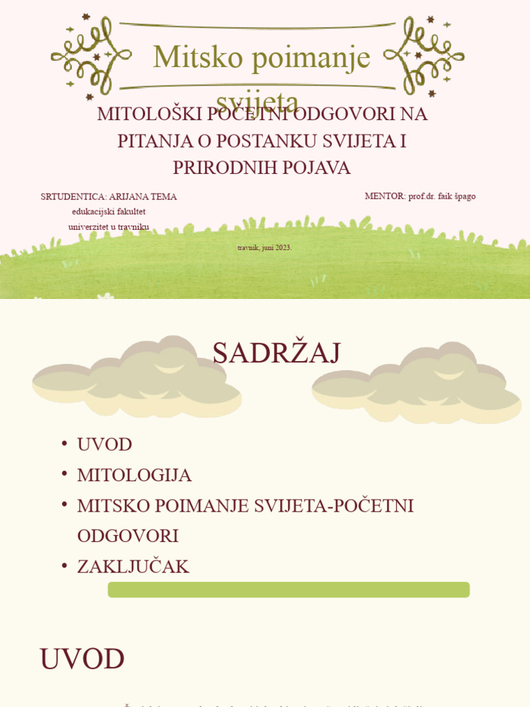 Mitsko Poimanje Svijeta - Prezentacija Seminarski - Arijana Tema | PDF