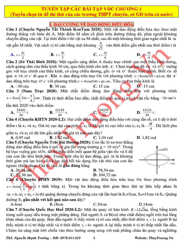 FULL TUYỂN TẬP CÁC BÀI TẬP VDC CHƯƠNG 1 (TRÍCH ĐỀ THI THỬ 2020 VÀ 2019) -GIẢI CHI Tiết | PDF
