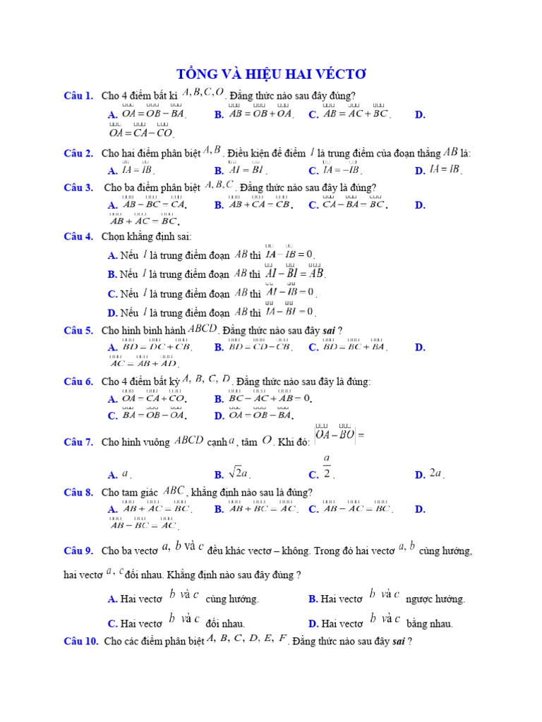 HH.C1. Hiệu Hai Véc Tơ | PDF