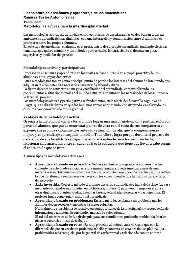 Metodologias Activas | PDF | Aprendizaje | Enseñando