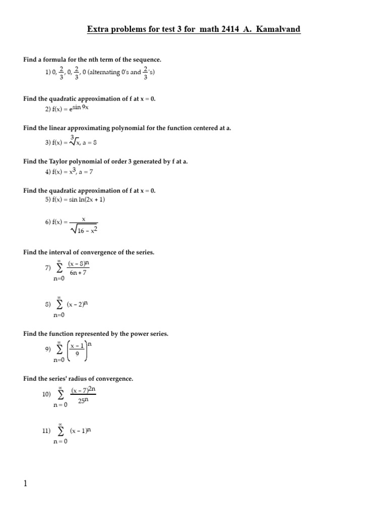 Extra Problems For Test 3 Math 2414 | PDF | Power Series | Sequence