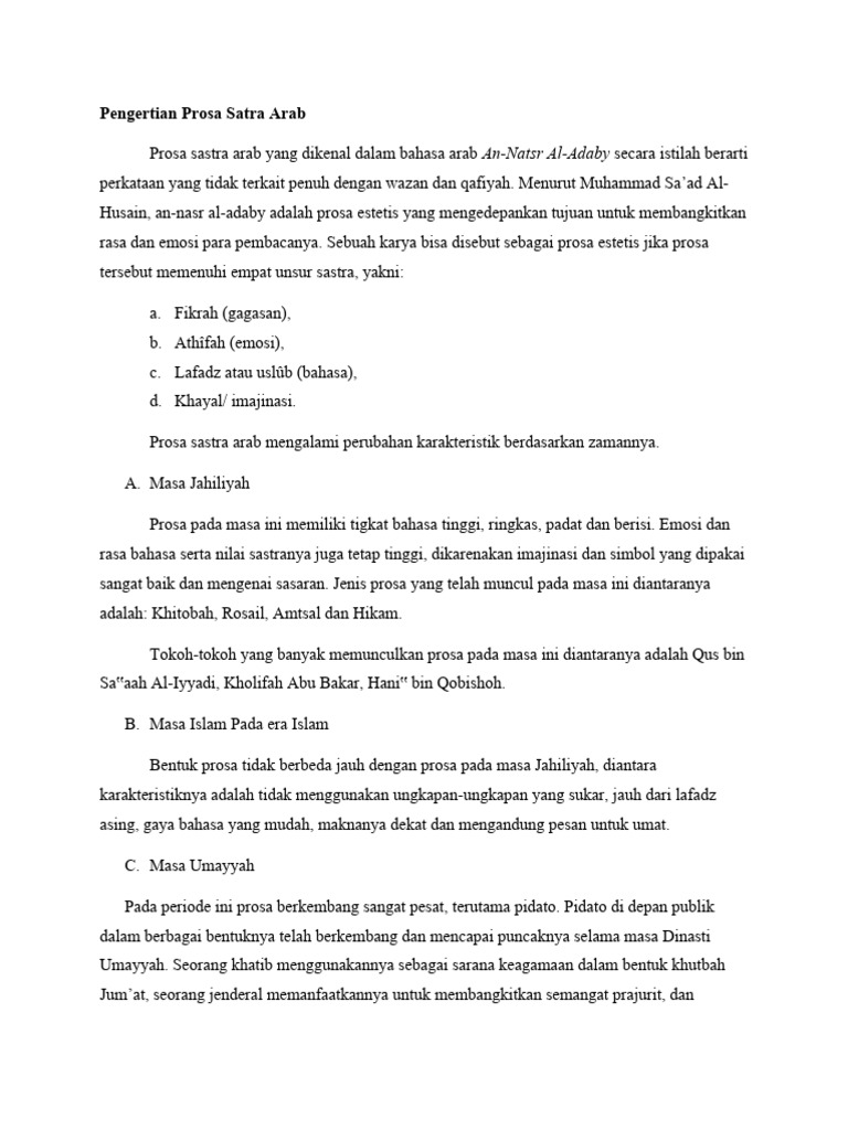 Sejarah dan Perkembangan Prosa Arab | PDF | Klasik