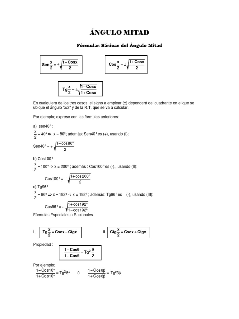Cotangente y Fórmulas del Ángulo Mitad | PDF | Geometría Elemental ...