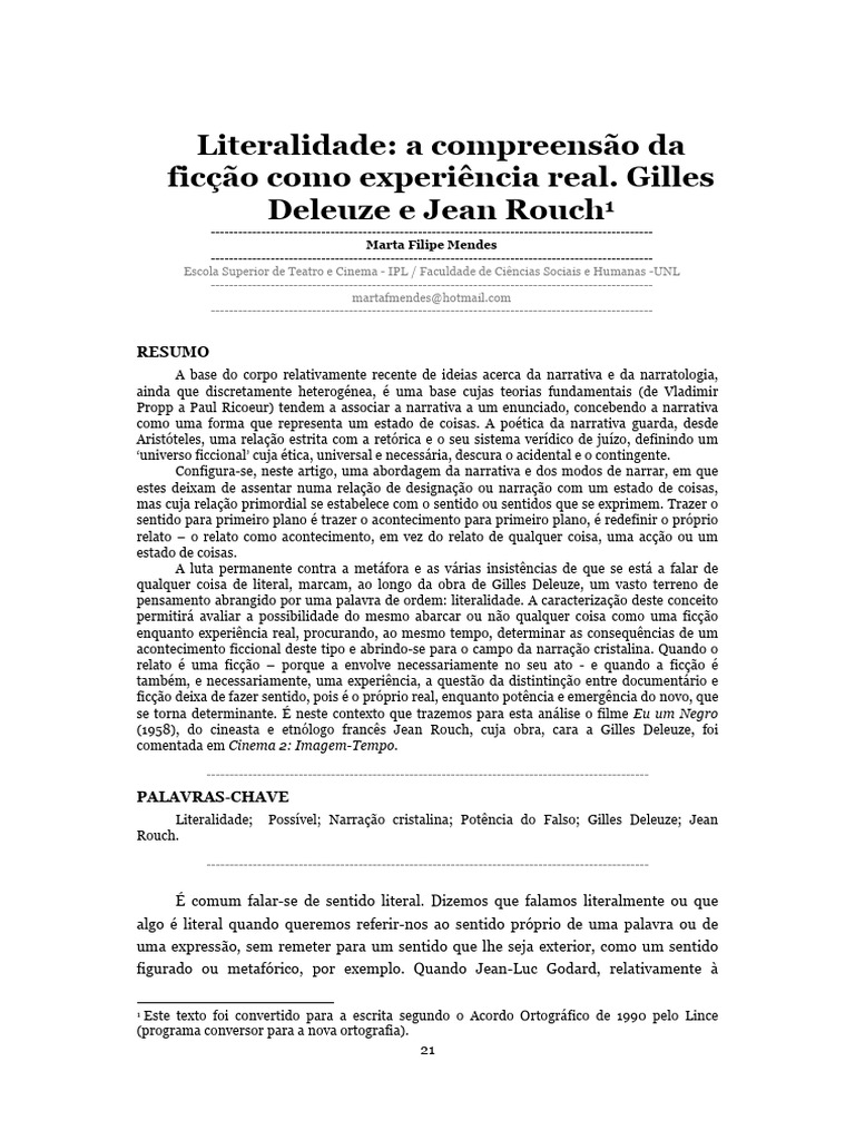 Marta Mendes. Literalidade... | PDF | Narrativa | Aristóteles