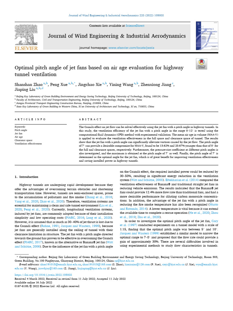 Optimal Pitch Angle of Jet Fans Based On Air Age Evaluation For Highway ... Optimal Pitch Angle of Jet Fans Based On Air Age Evaluation For Highway ...