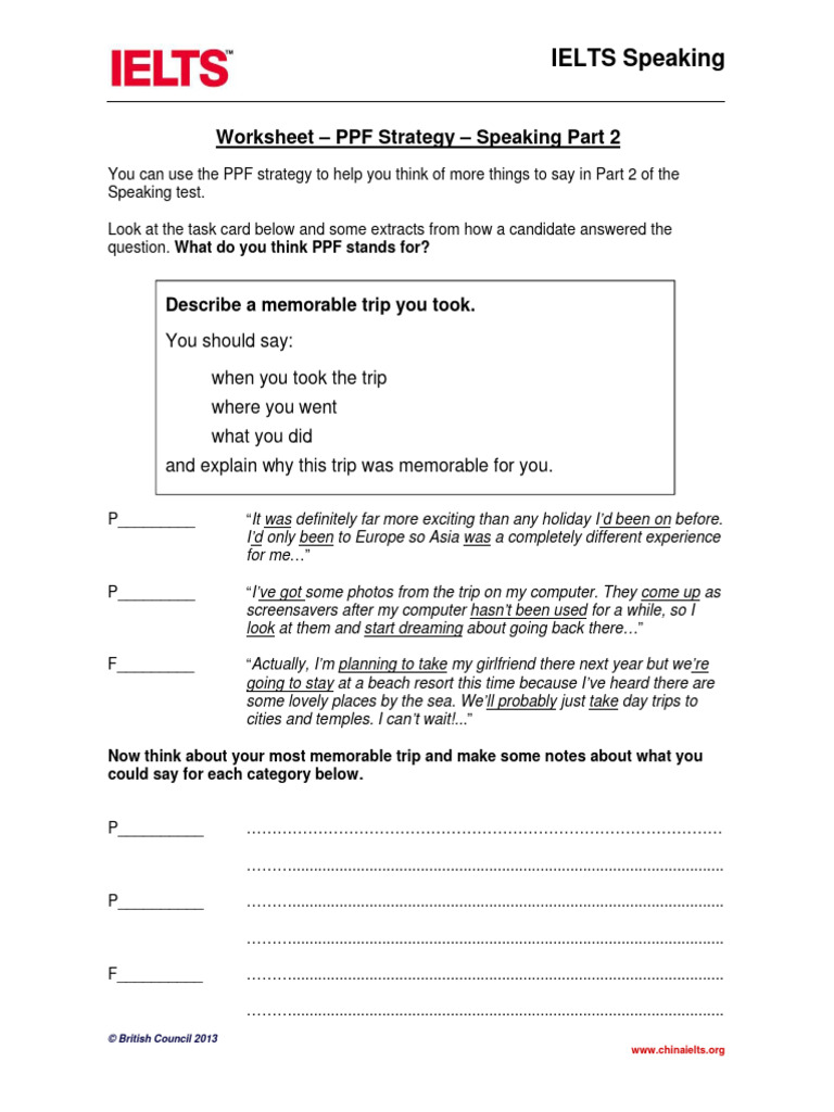 Worksheet Speaking Part 2 - PPF Strategy | PDF