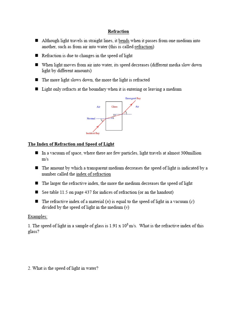 Note 3 - Refraction | PDF | Refraction | Refractive Index