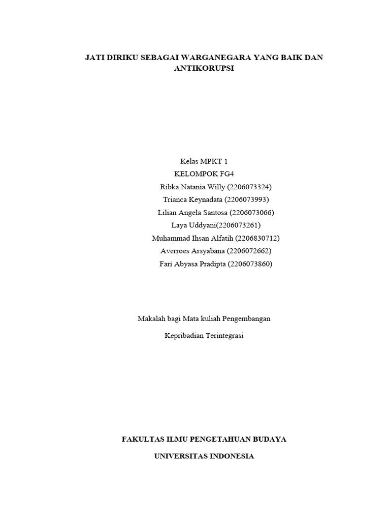 Makalah Jati Diriku Sebagai Warganegara Yang Baik Dan Antikorupsi (Kelompok FG4) | PDF | Politik ...