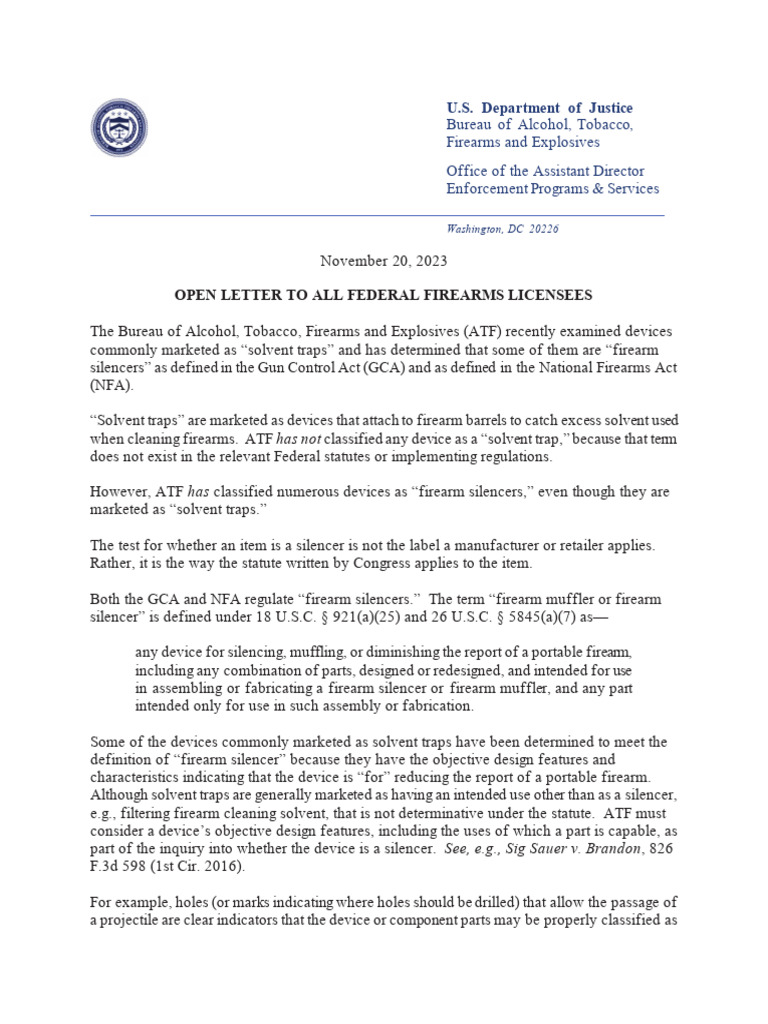All Ffls - Nov 2023 - Open Letter - Solvent Trap Devices | PDF ...