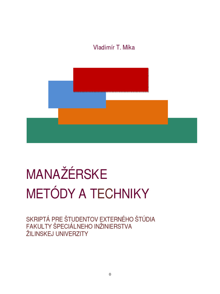 Vladimir T Mika Manaerske Metody A Techniky Skripta Pre Tudentov Externeho Tudia Fakulty ...
