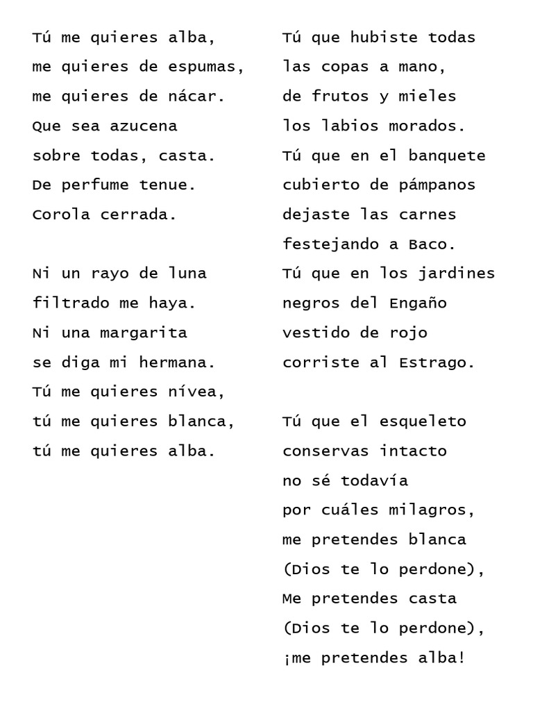 Tú Me Quieres Blanca-Poema | PDF