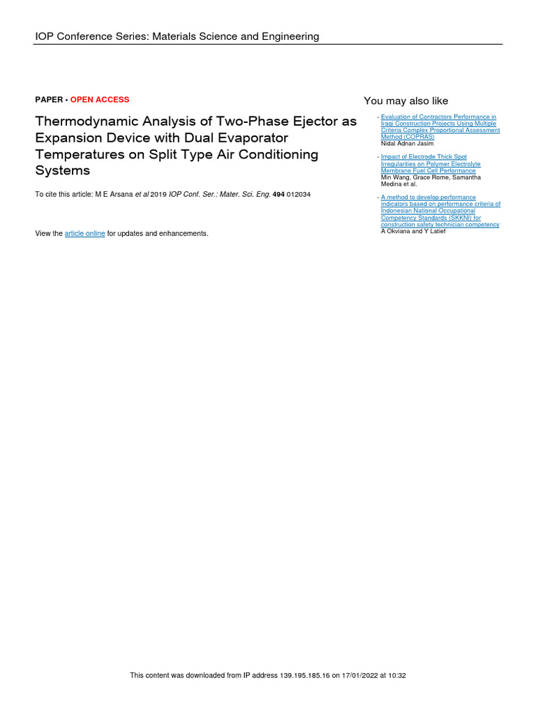 Thermodynamic Analysis of Two-Phase Ejector As Expansion | PDF | Fluid Dynamics | Air Conditioning