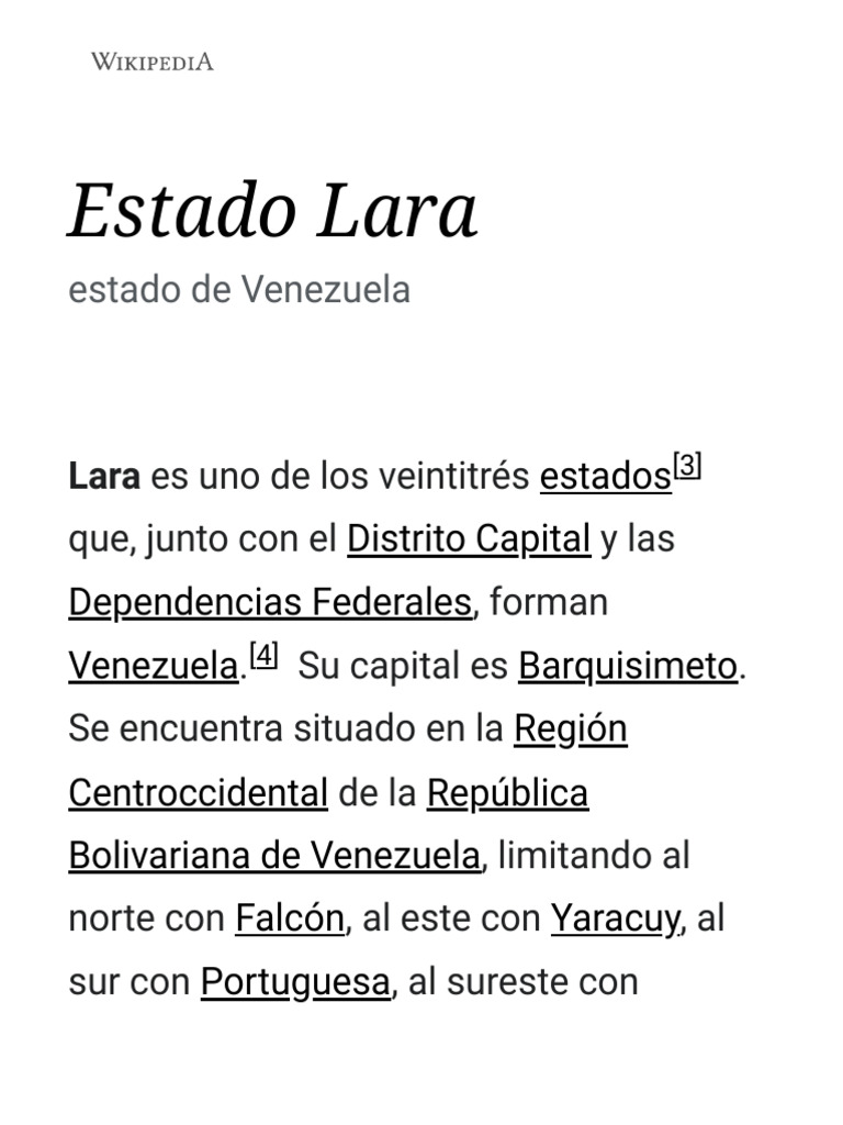 Estado Lara - Wikipedia, La Enciclopedia Libre | PDF